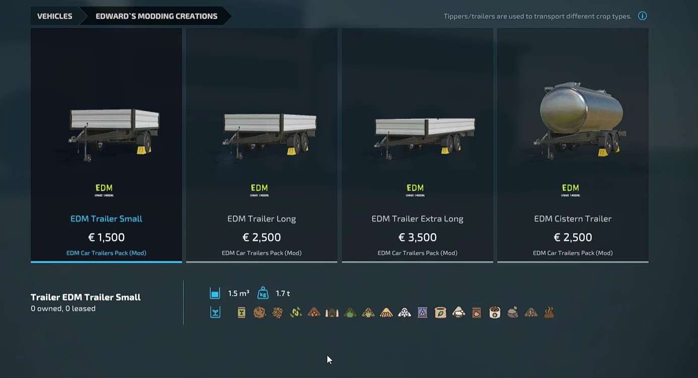 LS 22 EDM CAR Trailers Pack v1.0.0.0 - Farming Simulator 2025 mod, LS 2025 mod / FS 25 mod